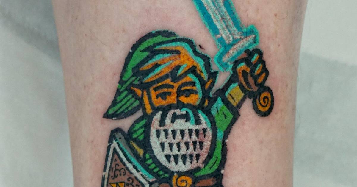 Link gnome tattoo in pop art style located on the