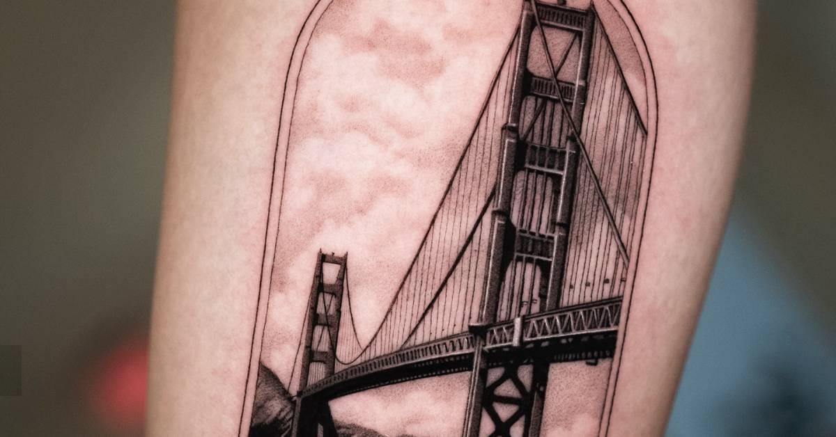 Golden Gate bridge tattoo located on the inner arm,