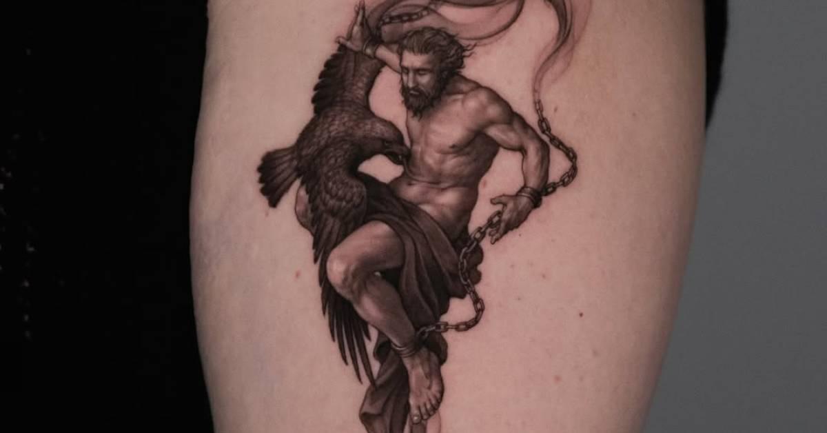 Prometheus tattoo in micro-realism located on the upper