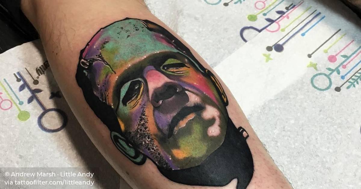 Psychedelic style Frankenstein portrait tattoo on the