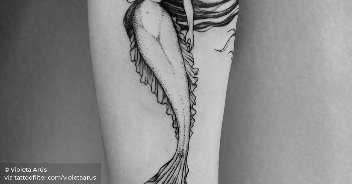 Fine line mermaid tattoo on the forearm. Based on a