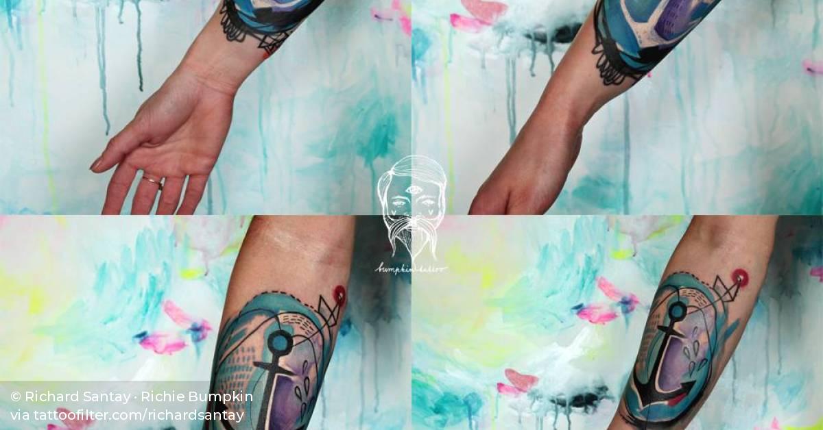 Sibling matching abstract anchor tattoos on the right